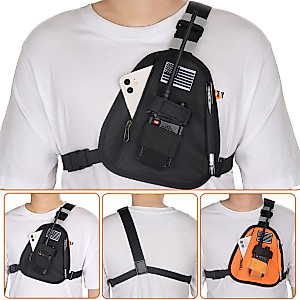 MANGEMA Radio chest harness Tactical Vest Nylon military Vest chest rig Pack Pouch Holster Tactical Harness Walkie Talkie Waist Pack for Baofeng UV-5R UV-82 BF-888S TYT Retevis RT68 (Black, Large)