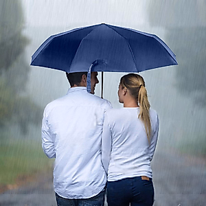 TradMall 10 Pack Bulk Umbrellas Travel Windproof Portable Compact Large Canopy Ergonomic Handle Auto Open & Close, Blue