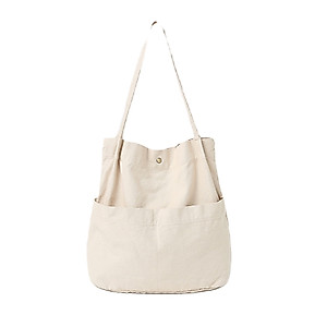 Jeelow Canvas Bucket Tote Shoulder Bag Handbag Purse Women (Beige)