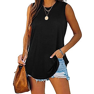 Dressmine Women's Tank Tops Loose Fit Crew Neck Sleeveless Summer Top Shirts Side Split Tunic Black XX-Large