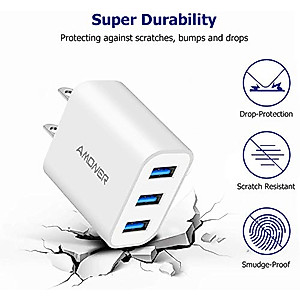 USB Wall Charger, Amoner 2Pack 15W 3-Port USB Plug Cube USB Cube Power Adapter for iPhone 14/13/12/11/Pro/ProMax/Xs/XR/X/8, Galaxy S22 S21 and More