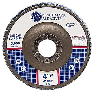 Benchmark Abrasives 4.5" Premium Zirconia Type 29 Flap Discs Grinding Wheels for Sanding Stock Rust Removal Finishing Grinding Deburring Stainless Steel, 7/8" Arbor  (10 Pack) - 40 Grit