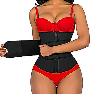 YIANNA Latex Waist Trainer for Women Tummy Control Jsculpt Double Sweat Trimmer Belt Workout Training Sport Girdle, YA2225-Black-S