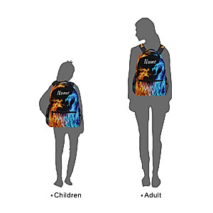 Custom Blue And Red Fiery Dragons School Backpack Personalized Your Name Text Bookbag for Boys Girls Teens Casual Travel Bag Computer Laptop Daypack