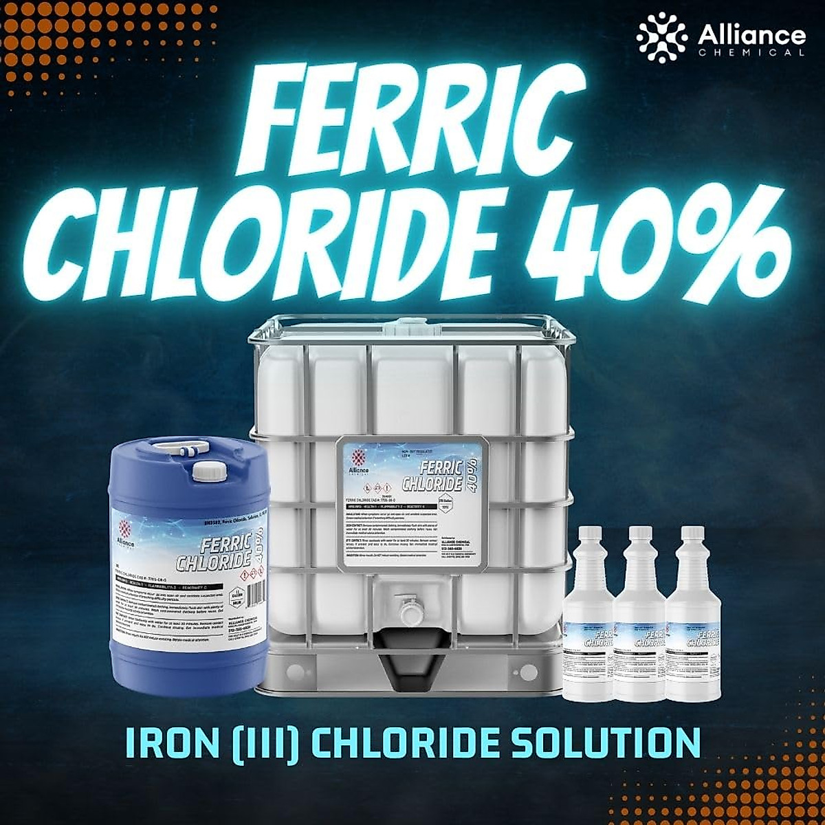 Ferric Chloride 40% - 1 Gallon - 128 FL Oz - Copper Etchant Solution - Uses: Water Treatment - Domestically Sourced Chemical - Made in America - Alliance Chemical