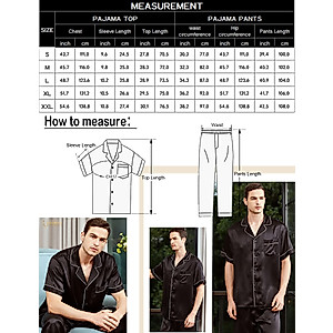 AUECK Mens Satin Pajamas Set Short Sleeve Button Down Sleepwear Soft 2 Piece Silk Loungewear with Pockets(Red,XX-Large)