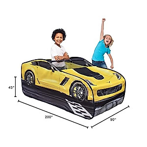 Chevy Corvette Pop Up Tent,Large Foldable Race Car Play Tent for Kids, Birthday Gift Boy, Yellow, 3+