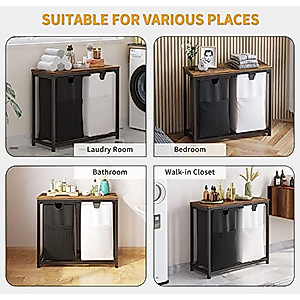 LIVEHOM Laundry Basket Double Laundry Hamper with Removable Bags, Fabric Handles, Large Top Shelf and Laundry Bag for Bathroom, Dorm, Laundry Room