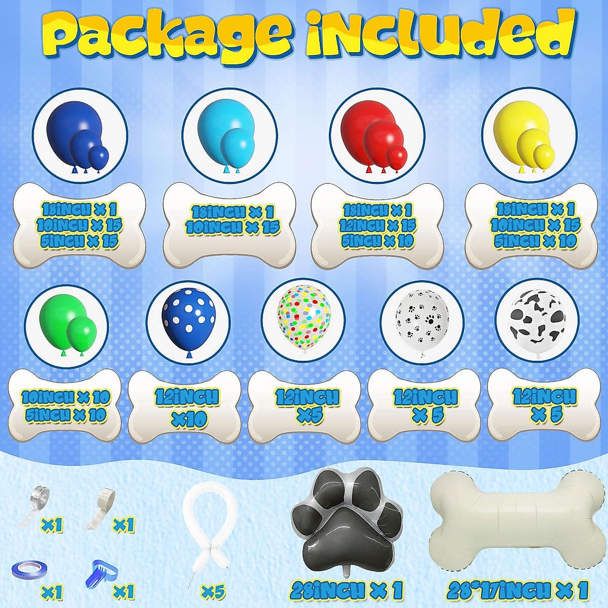 Amandir 155pcs Paw Balloons Garland Arch Kit, Dog Bone Paw Print Foil Balloons Red Yellow Blue Green Paw Balloon for Puppy Paw Themed Boy Birthday Party Decorations Supplies