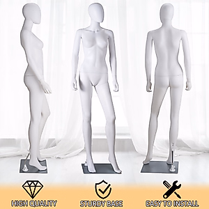 Spurgehom 70" Female Mannequin Torso Dress Form Adjustable Clothing Mannequins with Metal Stand Plastic Realistic Full Body Mannequin Display, White