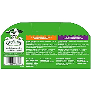 Greenies Smart Topper High Protein Wet Mix-in for Dogs, Chicken, Peas, Apples, and Brown Rice Recipe & Duck, Broccoli, Carrots and Barley Recipe Variety Pack with Whole Grains, 2oz. 8 Trays