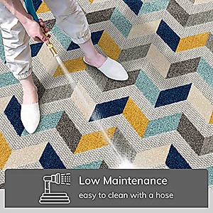 Well Woven Maui Blue Indoor/Outdoor Chevron Area Rug (5'3" x 7'3") High Traffic Stain Resistant Modern Geometric Carpet