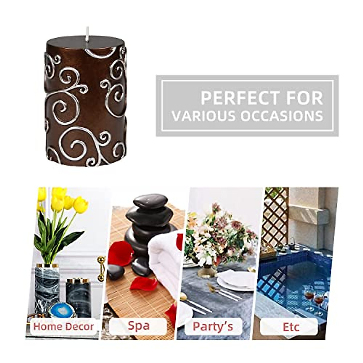 Zest Candle Pillar Candles, 3 by 4-Inch, Brown Scroll
