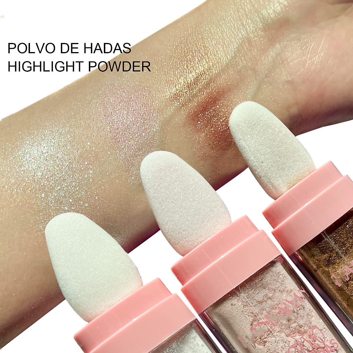 MAEPEOR Highlighter Powder Stick 6 Colors Shimmer Not-sticky Brighten Highlighter Powder Stick Natural Sparkle Glitter Highlighter Makeup Cosmetic for Lip Face Body Makeup (02 Fairy Pink)