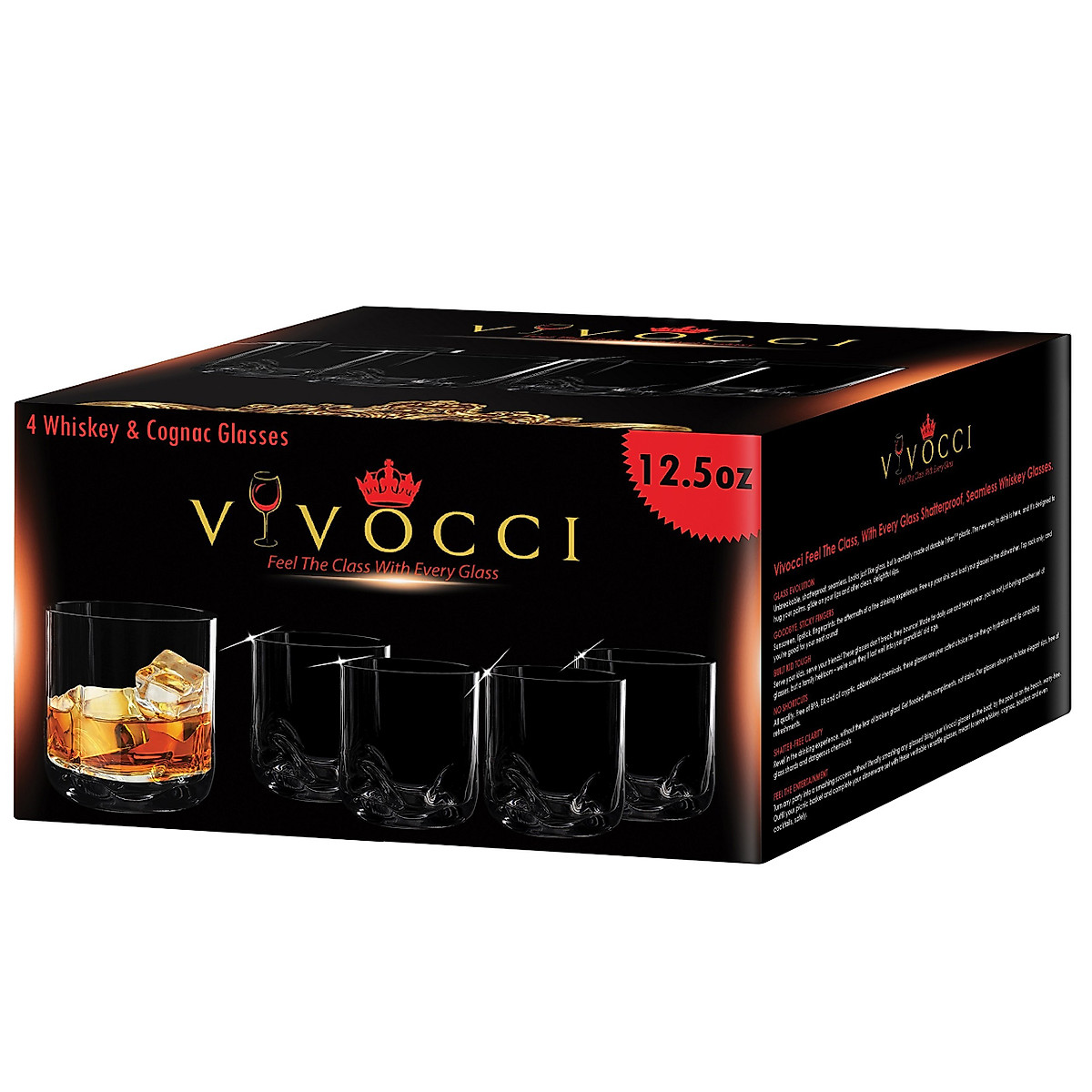 Vivocci Unbreakable Tritan Plastic Rocks 12.5 oz Whiskey & Double Old Fashioned Glasses | Thumb Indent Base | Ideal for Bourbon & Scotch | Perfect For Homes & Bars | Dishwasher Safe Barware | Set of 2
