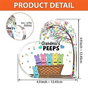 Nana's Peeps with Kid's Names Personalized Acrylic Heart Plaques, Grandma Peeps Bunnies Easter Home Decorations Mimi Gigi Mothers Day Birthday Holiday Decor Gift