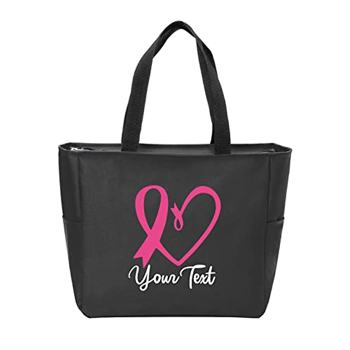 Personalized Breast Cancer Awareness Zippered Tote Bag - Breast Cancer Survivor Gifts for Women - Black