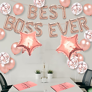 Bosses Day Decorations Best Boss Ever Balloons and Banners Rose Gold Confetti Latex Balloon for Women Happy Boss's Day Party Supplies Best Boss Ever Party Decoration