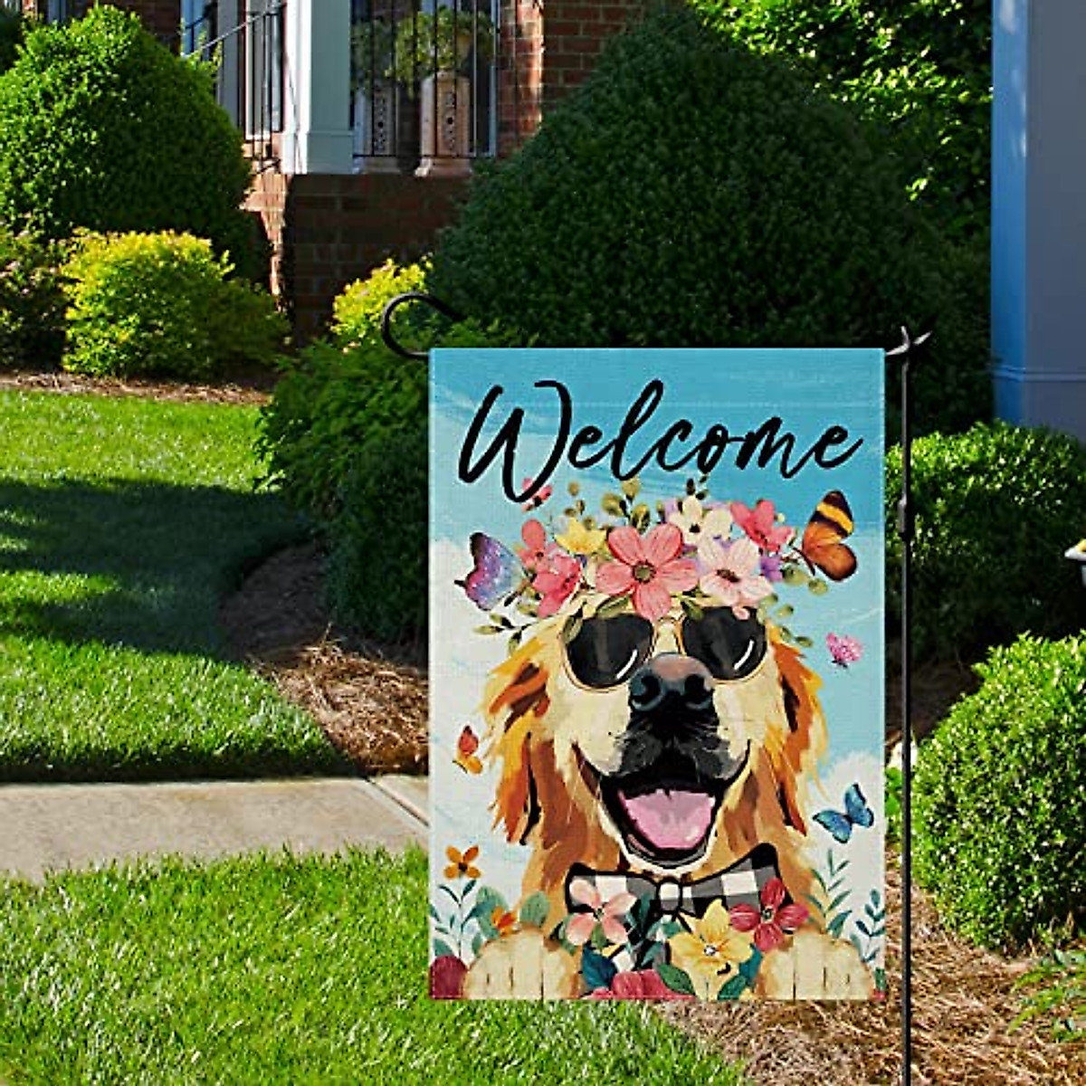 CMEGKE Spring Summer Golden Retriever Garden Flag, Spring Summer Dog Flags, Spring Summer Flags Summer Spring Rustic Vertical Double Sided Burlap Golden Retriever Floral Home Holiday Party Farmhouse Yard Lawn Outside Decorations 12.5 x 18 In