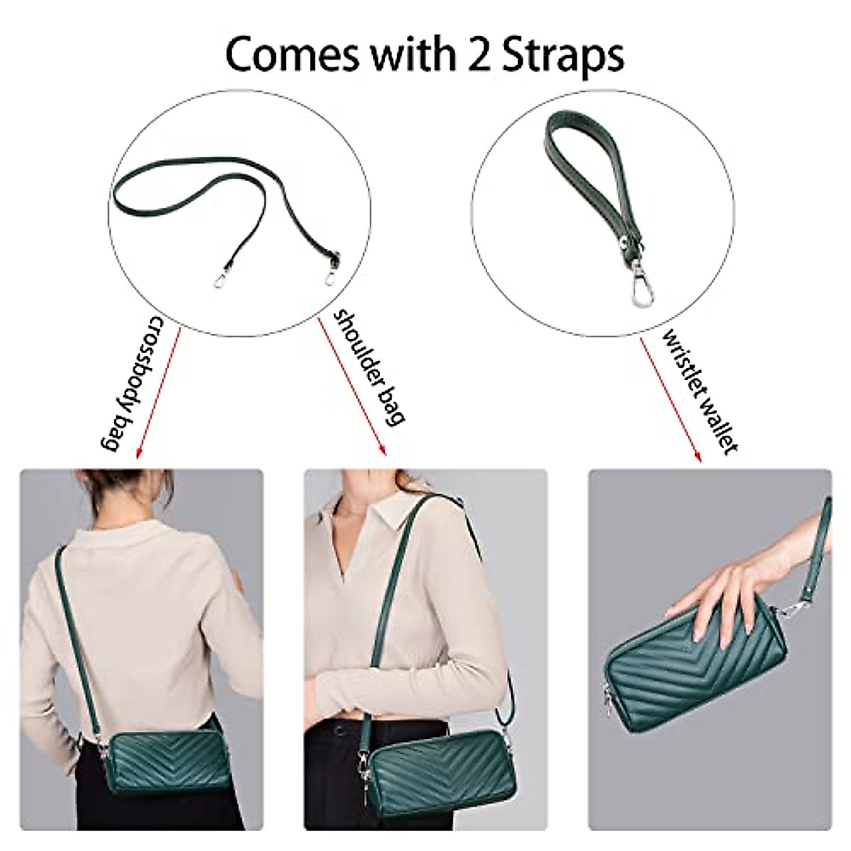 Herald Small Cell Phone Crossbody Bag for Women, Quilted Shoulder Handbag Clutch Wristlet Purse with Credit Card Slots (Green)