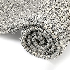 SAVON Hand Woven Wool Area Rug 3x2 Footmat Doormat Gray Woven Straw Weave Pattern