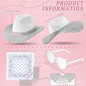 Silicherry Rhinestone Cowboy Hat Glitter Cowgirl Hat with Glasses Headscarf for Men Women Adult Bling Cowboy Costume Cosplay(White, Classic Style)
