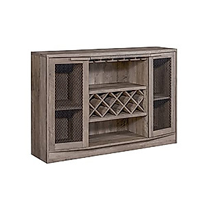 Home Source Bar Cabinet with Curved Wire Mesh Doors in Stone Grey Finish