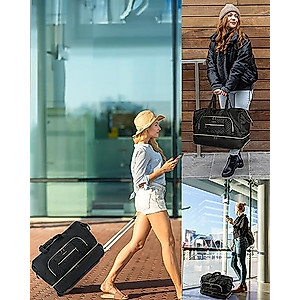 Rolling Duffle Bag with Wheels 21", BAGSMART Carry-on Luggage Large Travel Bag with Shoes Compartment, Weekender Overnight Bag for Travel, Business Trips(Black)