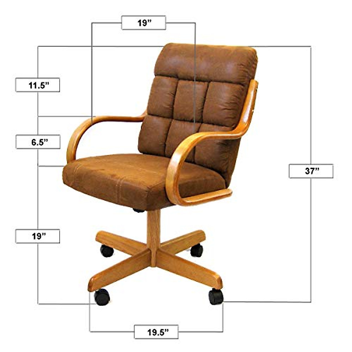 Caster Chair Company Casual Rolling Caster Dining Chair with Swivel Tilt in Honey Oak Wood with Cocoa Microsuede Seat and Back (1 Chair)