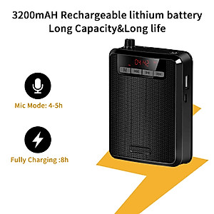 Voice Amplifier，Professional Mini Portable lotmusic Microphone Amplifier Speaker Rechargeable Wired Microphone Headset, Personal for Teacher Classroom Outdoor Meeting Tour Guides (Black)