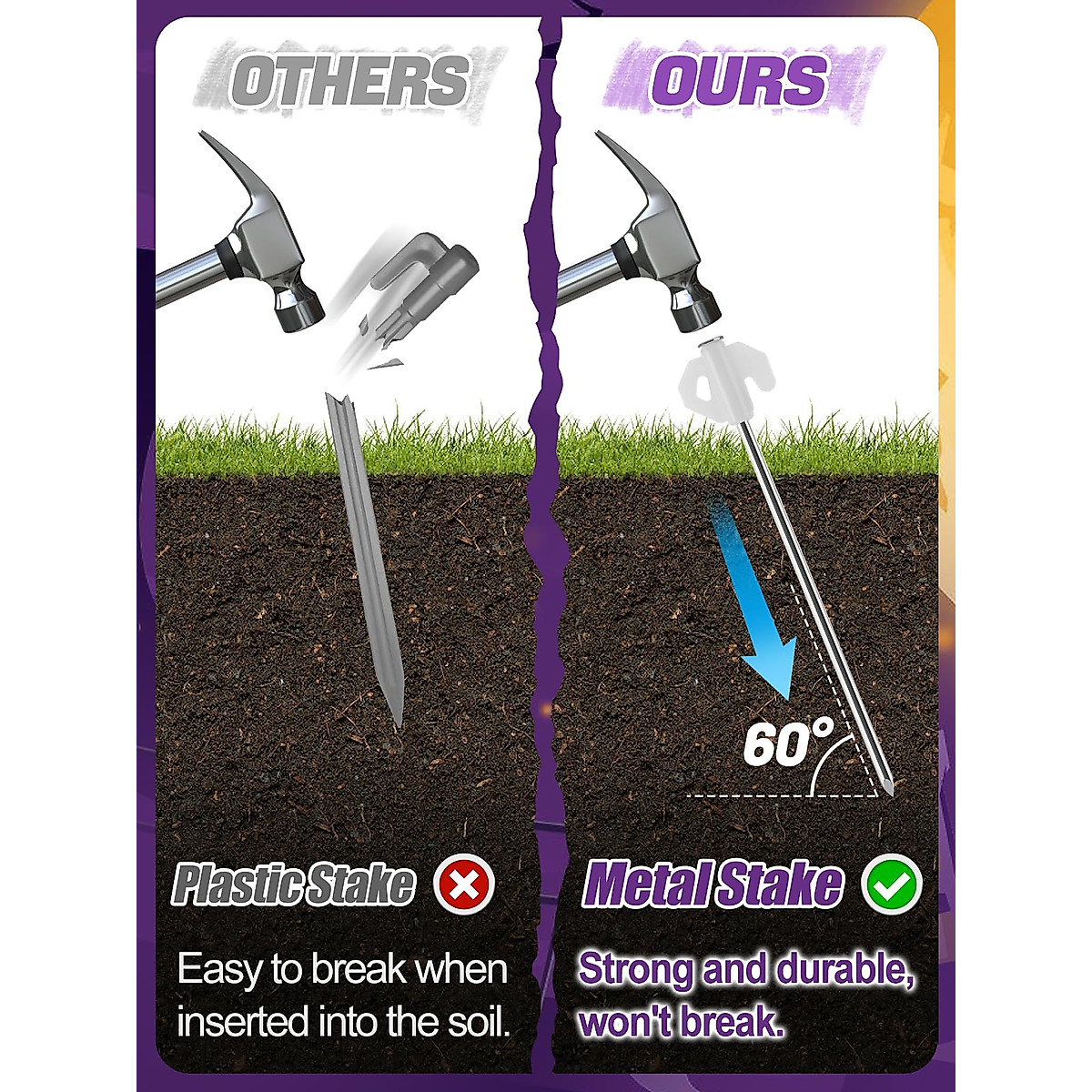 8 Sets Metal Inflatables Stakes- Heavy Duty Inflatable Stakes and Tethers, Yard Ground Blow Up Stake Pegs for Halloween Christmas Outdoor Inflatable Decoration Tie Downs