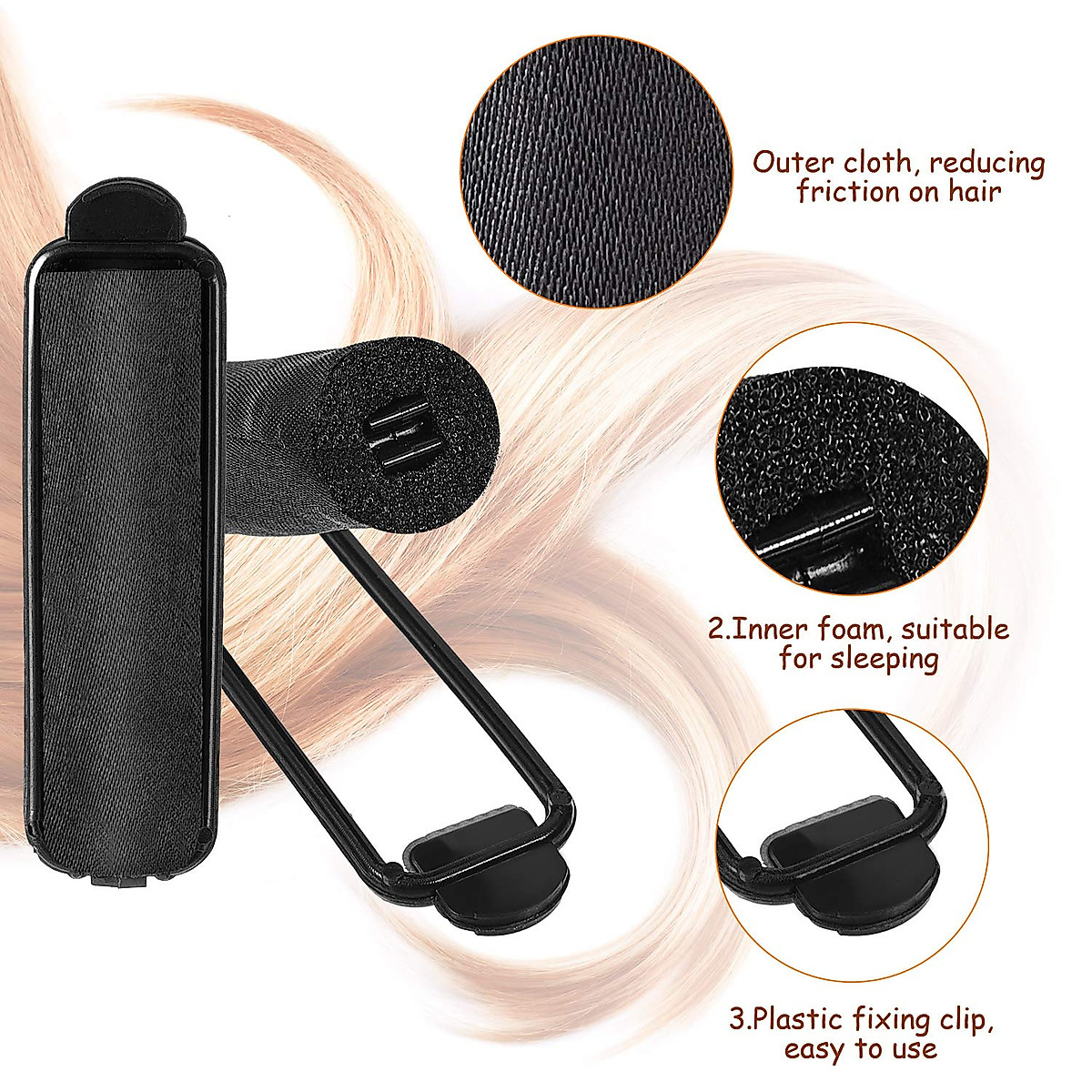 WILLBOND 40 Pieces Satin Hair Rollers - Sponge Curlers for Soft Waves, Flexible Styling, Black Hair and Hairdressing