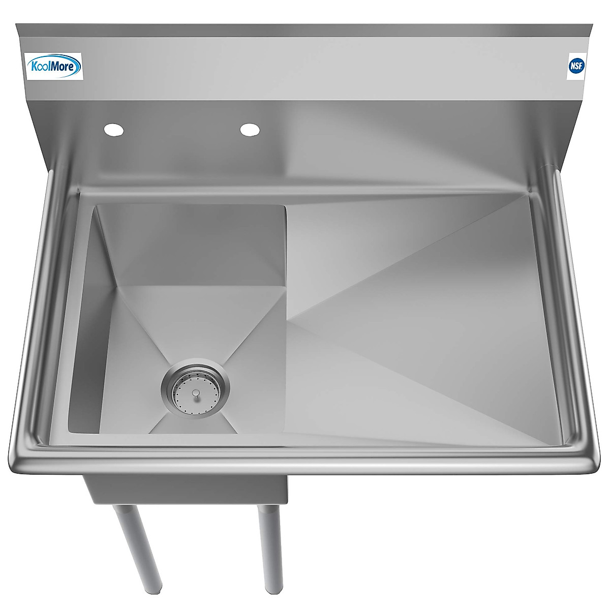 KoolMore 1 Compartment Stainless Steel NSF Commercial Kitchen Prep & Utility Sink with Drainboard - Bowl Size 12" x 16" x 10", Silver