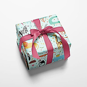 Party Safari Animals Birthday Gift Wrap by Revel—Safari Animal Wrapping Paper Folded flat, 27 x 39 inches for Birthdays and Baby Showers with Lions, Giraffes, Gorillas, Snakes, Zebras, Flamingos, Rhinos, Ant Eaters and Monkeys