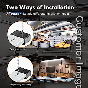 BBOUNDER 4 Pack Linkable LED Shop Light with Reflector, Super Bright 6500K Cool Daylight, 4400 LM, 4 FT, 48 Inch Integrated Fixture for Garage, 40W Equivalent 250W, Surface & Suspension Mount, Black