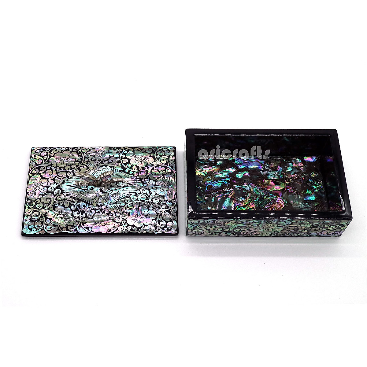 Mother of Pearl Nacre Lacquer Inlay Wooden Business Card Case, Business card Box, Desk Office Organizer, ID Box, Multi Box, Trinket Case