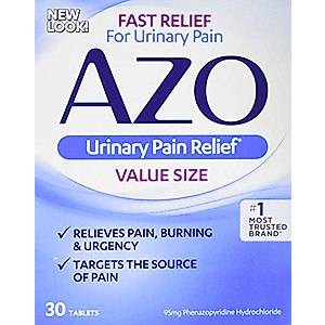 AZO Urinary Pain Relief, Dietary Supplement, Contains 95 mg Phenazopyridine Hydrochloride The #1 Ingredient Prescribed by Doctors Pharmacists Specifically for Urinary Discomfort†, 30 Count