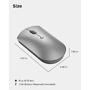 Lenovo 600 Bluetooth Silent Mouse, Blue Optical Sensor, Adjustable DPI, 4 Button, Microsoft Swift Pair, Windows, Chrome, GY50X88832, Gray