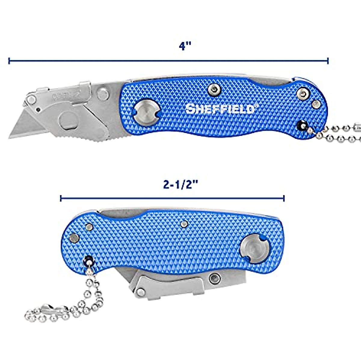 Sheffield 12116 Mini Ultimate Lock Back Utility Knife | Cut Boxes, Paper, Twine, etc. | Extra Quick-Change Blades Can Be Stored in Handle | Durable & Light Weight | Steel Blades, Aluminum Handle |Blue