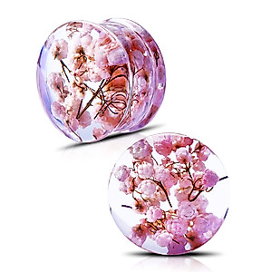 Jewseen 2PCS Flower Ear Plugs Wedding Ear Gauges Resin Gauges 2g to 1'' Double Flared Flesh Ear Tunnels Resin Plugs Resin Tunnels Flower Gauges for Ear Body Piercing Jewelry for Women Men