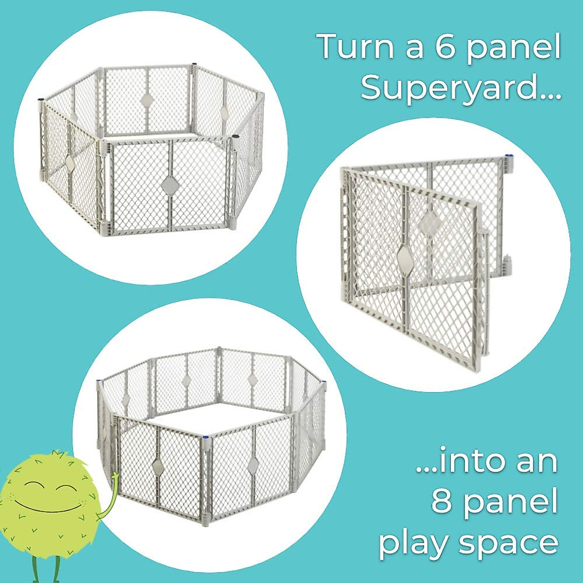 Toddleroo by North States Superyard Classic 6 Panel Baby Play Yard, Made in USA: Safe play area anywhere. Carrying strap for easy travel. Freestanding. 18.5 sq. ft. enclosure (26" Tall, Gray)