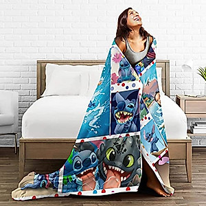 Blue Alien Monster and His Friends Personalized Plush Flannel Blanket Lightweight Soft Cozy Fuzzy Warm Fleece Throw for Couch Sofa Bedroom Living Room