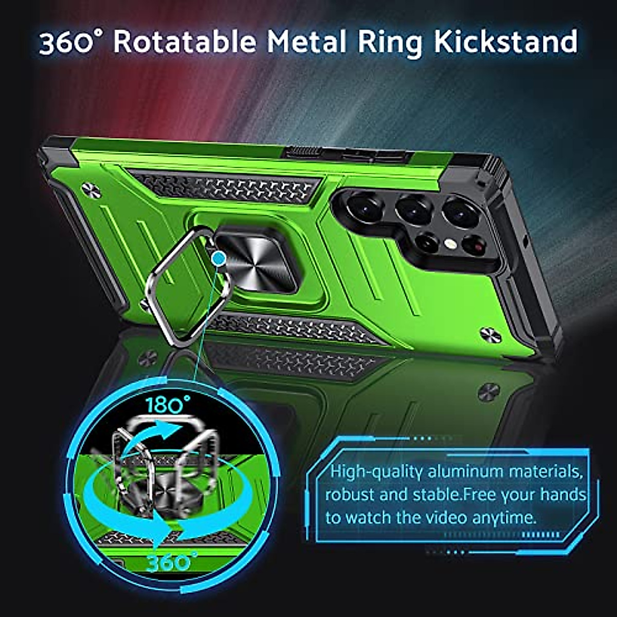 Anqrp Galaxy S22 Ultra Case, Military Grade Protective Phone Case Cover with Rotatable Metal Ring Kickstand [Support Magnet Mount] Compatible with Samsung Galaxy S22 Ultra, Grass Green