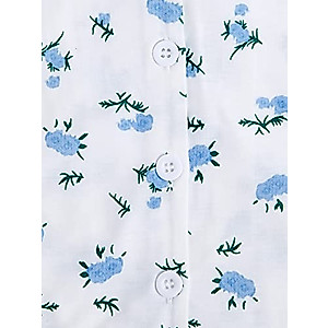 Verdusa Women's 2-Piece Button Down Short Sleeve Ditsy Floral Button Front Sleepwear Loungewear PJ Set White L