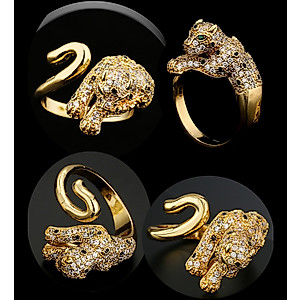 AIKAITUO 14K Animal Leopard Head Diamond Fashion Cute Adjustable Women Ring size 6 to 9