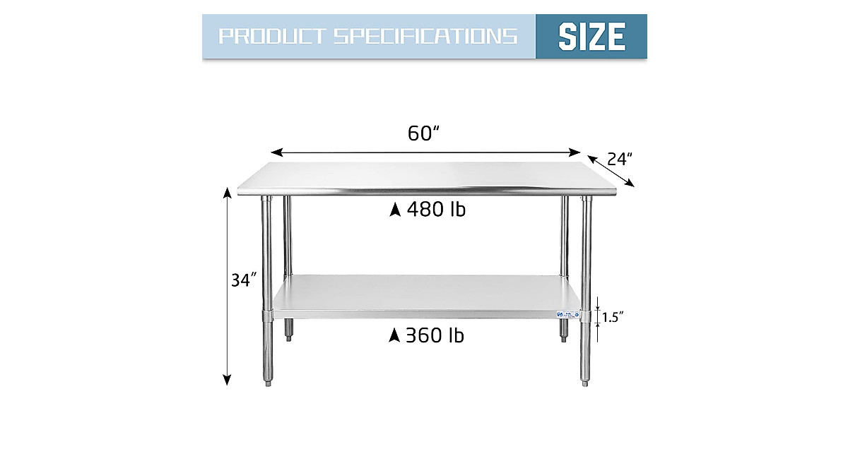 Hally Stainless Steel Prep Table - Heavy Duty & Versatile