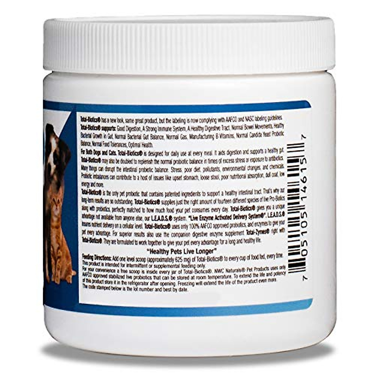 Total-Biotics Advanced Probiotic Powder for Dogs and Cats, With Pre-Biotics, Dog and Cat Probiotics, Immune and Digestive Support. 2.22-ounce Jar by NWC Naturals (14615)