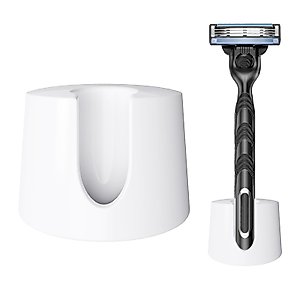 Linkidea Men's Shaving Razor Stand, Ceramic Shaver Holder for Bathroom Shower Countertops, Compatible with Dollar Diamond Grip, Basics 5 Blade MotionSphere, Dorco Pace 6 Pro (White)
