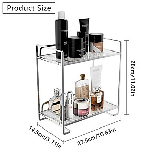 Bathroom Countertop Organizer, 2 Tier Acrylic Tray Vanity Counter Skincare Organizer Shelf, Kitchen Under Sink Standing Rack, for Counter Trays, Perfume, Display, Lotion, Cosmetic (Silver, 2 Layer)