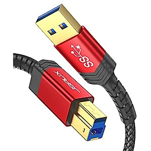 JSAUX USB B 3.0 Cable, USB-A Male to USB-B 3.0 Male (6.6ft/2M) USB 3.0 Type B Upstream Cord Nylon Braided Compatible with Docking Station, External Hard Drivers, Scanner, Printer and More(Black)